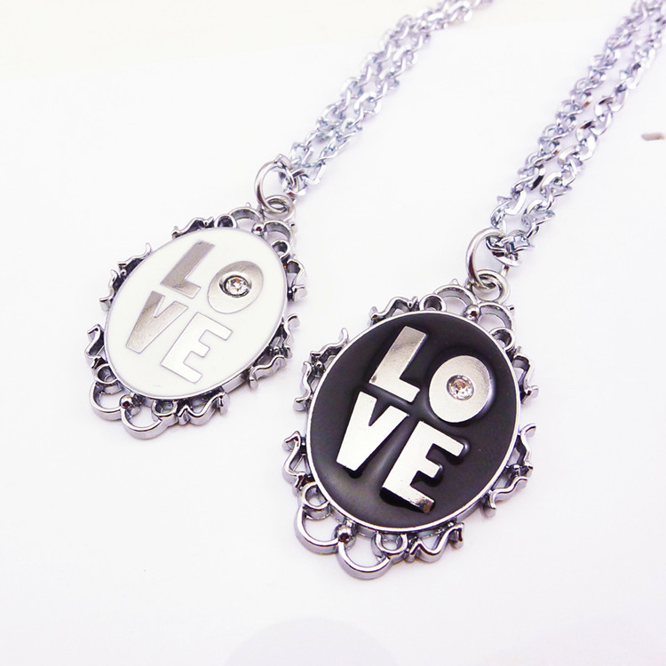 2pc Love You Heart Diamante Lovers Matching Couple Pendant Necklace ...