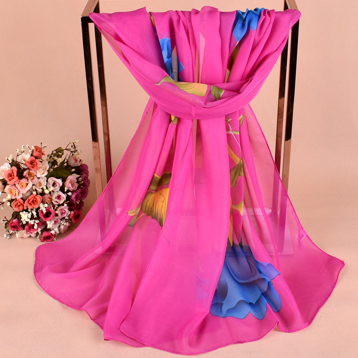 160cm 50cm Flowers Floral Fashion Ladies Scarves Chiffon Scarf Womens ...