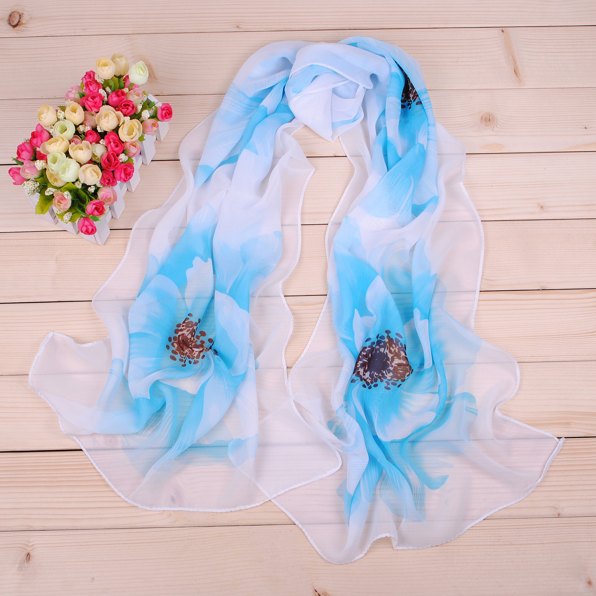 160 50cm Flowers Floral Fashion Ladies Scarves Chiffon Scarf Womens ...