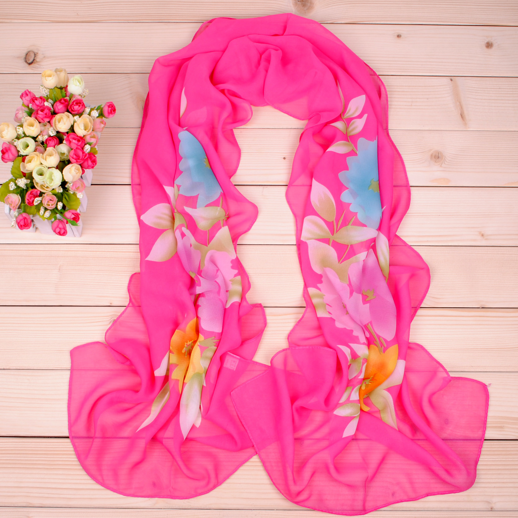 160cm 50cm Flowers Floral Fashion Ladies Scarves Chiffon Scarf Womens ...