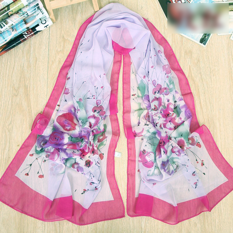 160cm 50cm Flowers Floral Fashion Ladies Scarves Chiffon Scarf Womens ...